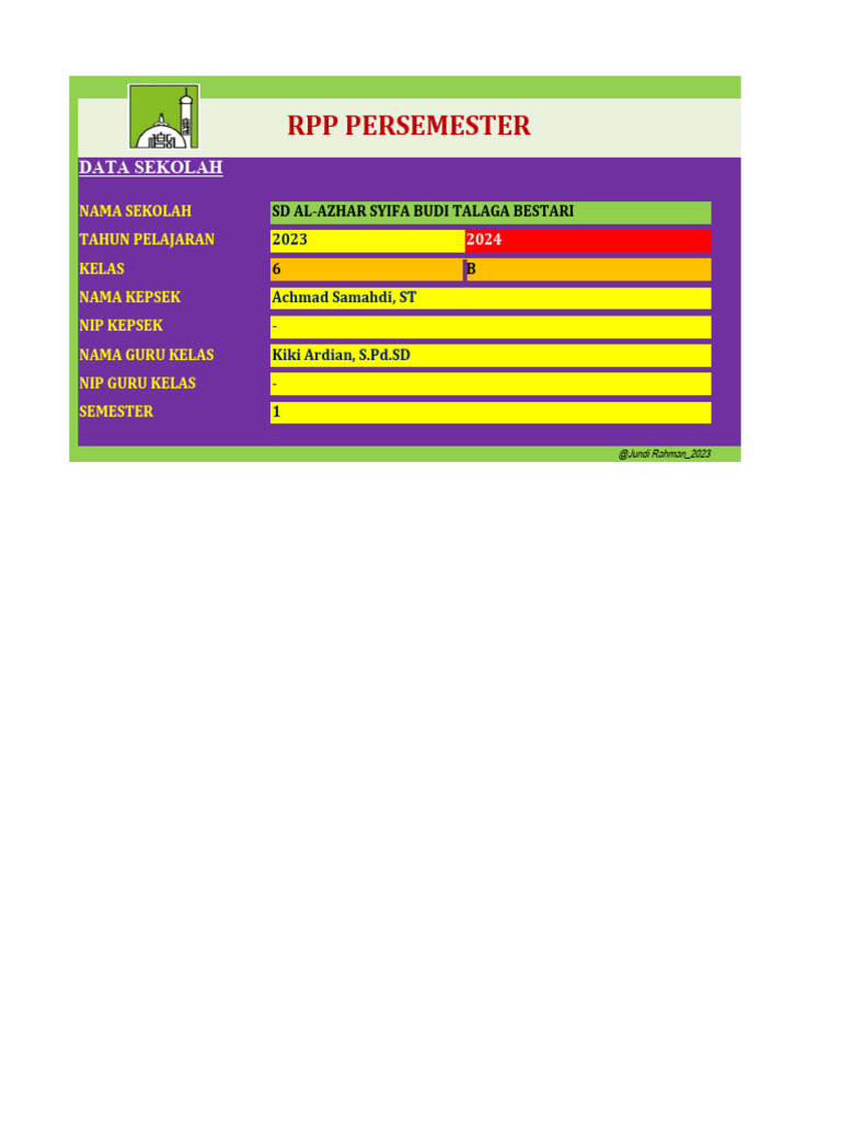 RPP Pekanan Kelas 6 Sem 1 Ta 2023-2024 | PDF