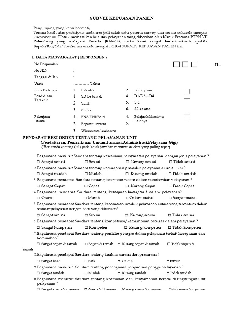 Kuesioner Kepuasan Pasien | PDF | Karier & Perkembangan