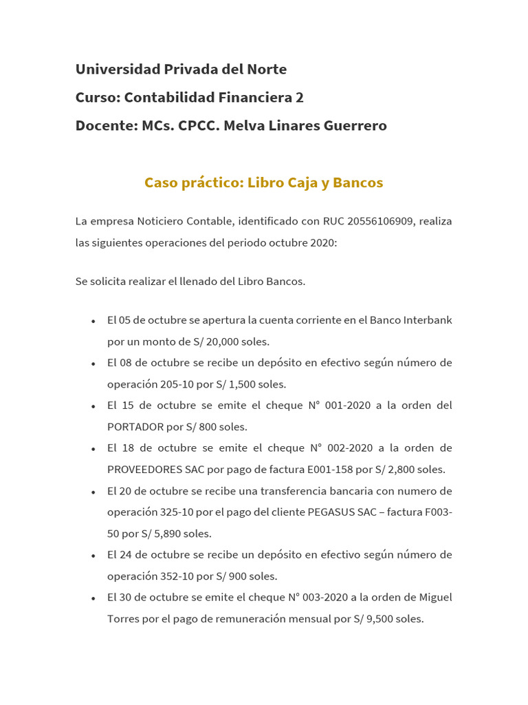 Caso Práctico - Libro Caja Y Bancos | PDF