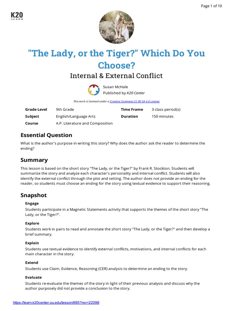 Analyzing "The Lady, or the Tiger?" | PDF | Reading Comprehension ...