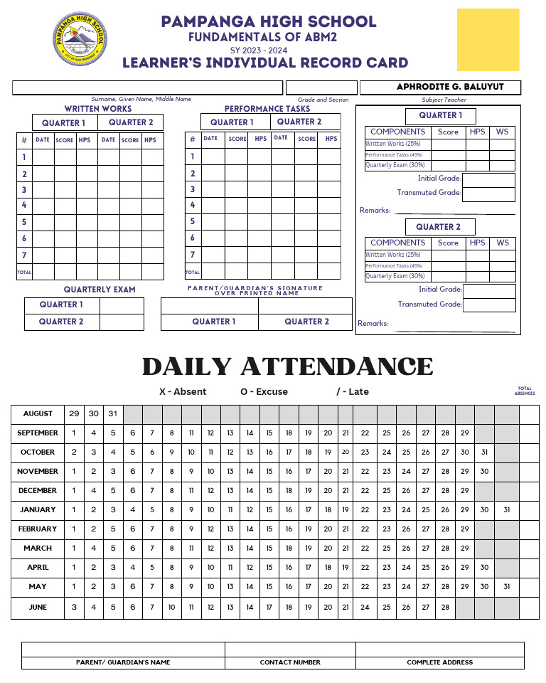 Learner's Individual Record Card: Fundamentals of Abm2 | PDF