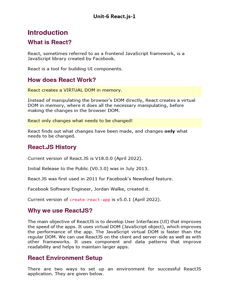 Unit-6 ReactJs - 1 | PDF Unit-6 ReactJs - 1 | PDF