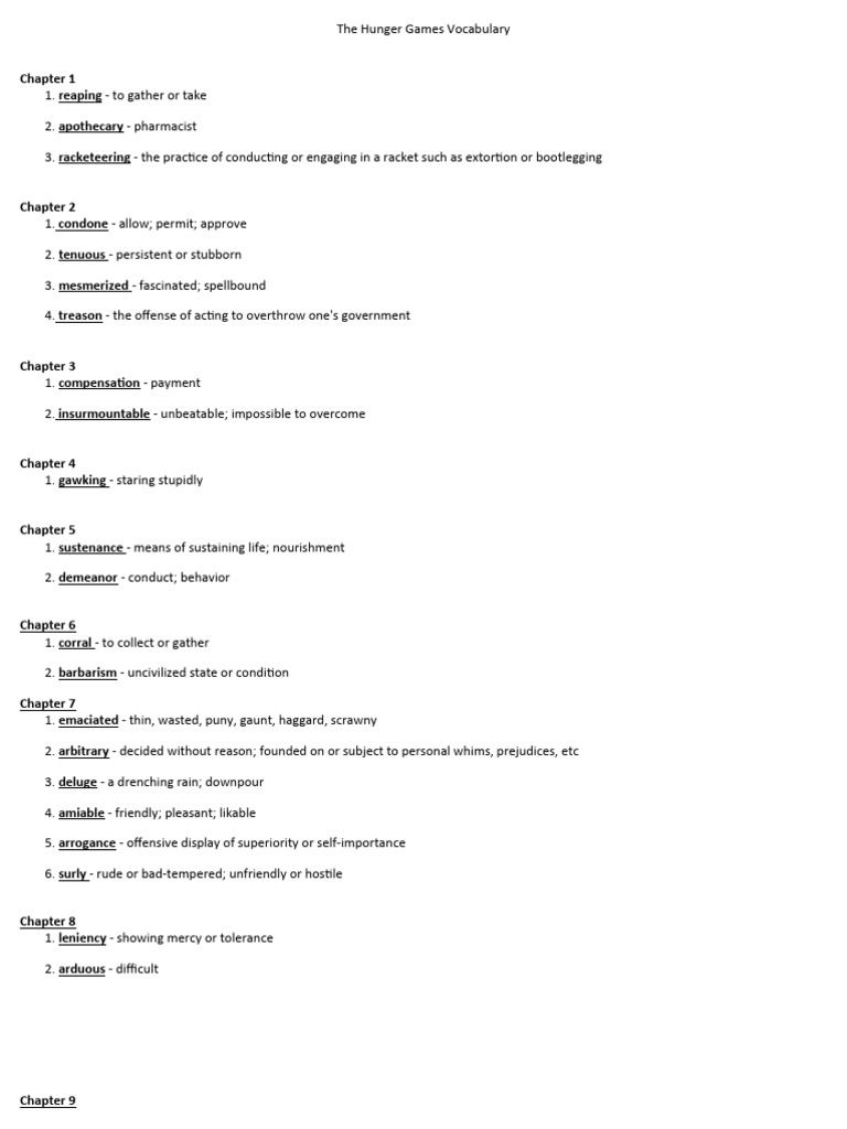 Vocabulary Guide for The Hunger Games | PDF