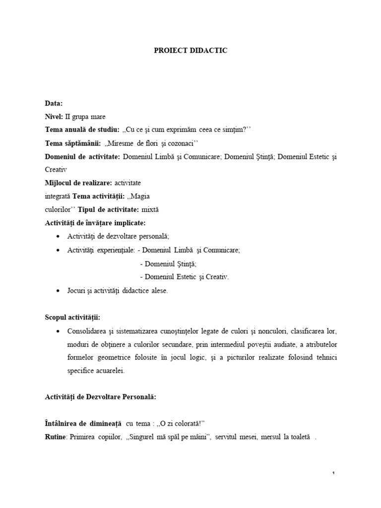1 Proiect Didactic Gradinita | PDF