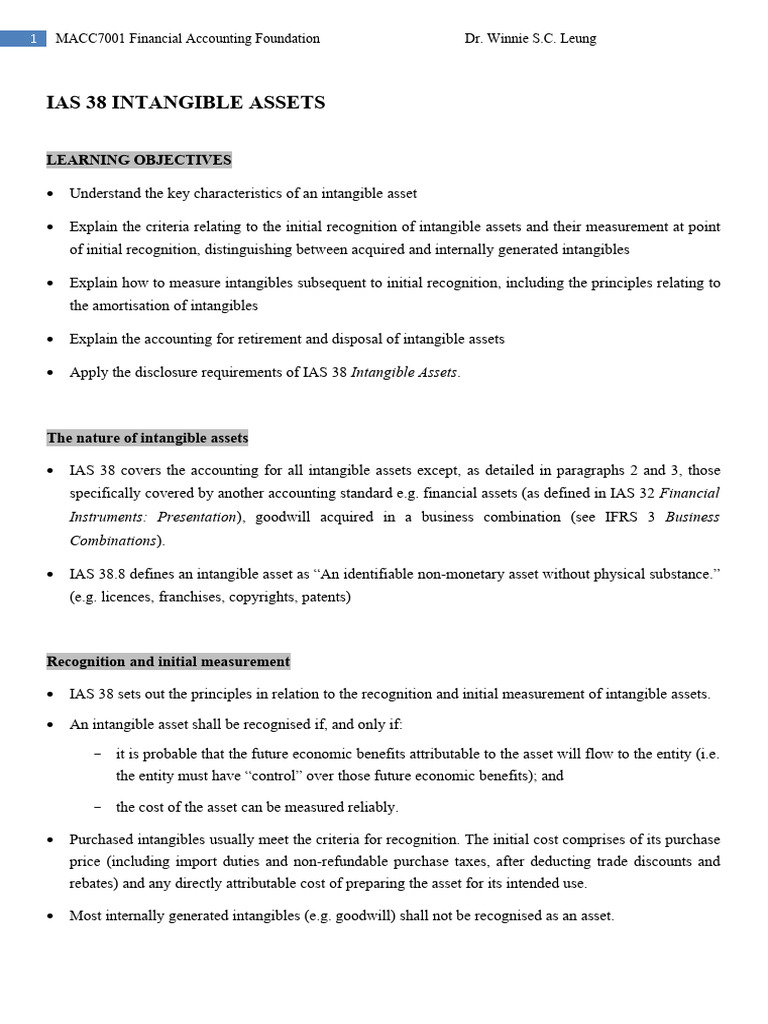 0922 IAS 38 Intangible Assets Lecture Notes (Student Copy) | PDF