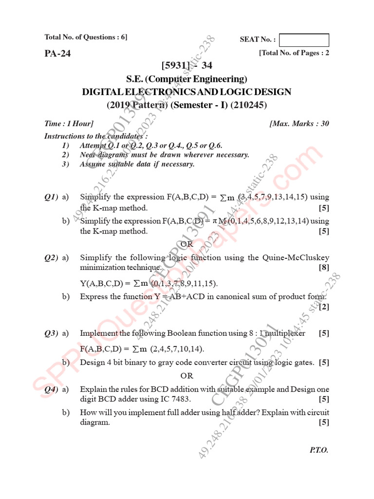 Be - Computer Engineering - Semester 3 - 2022 - October - Digital Electronics and Logic Design ...