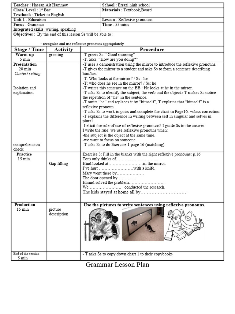 Lesson Plan-Grammar Reflexive Pronouns | PDF | Pronoun | Linguistic ...