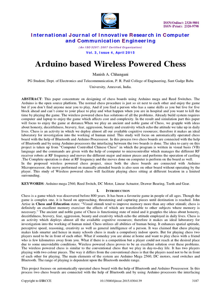 Arduino Based Wireless Powered Chess | PDF