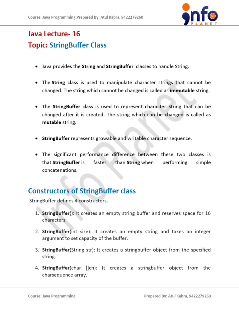 Java Lec 16 Stringbuffer Class14a2a2e Pdf 2394