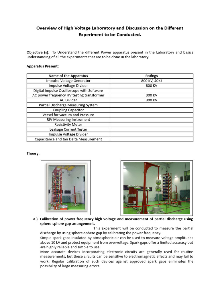 High Voltage Lab Report 1 | PDF | Capacitor | Insulator (Electricity)