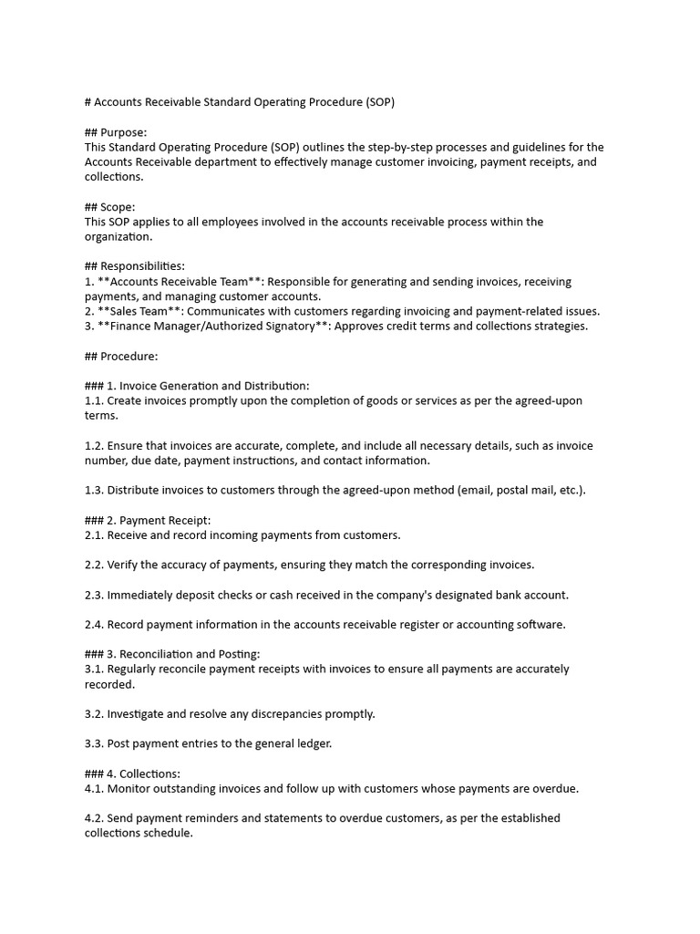 Accounts Receivable SOP Guidelines | PDF | Finance & Money Management
