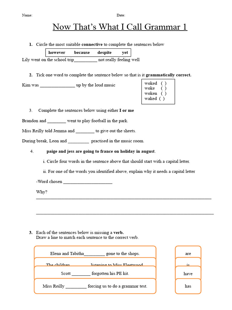 Year 6 Grammar Practice | PDF | Noun | Word