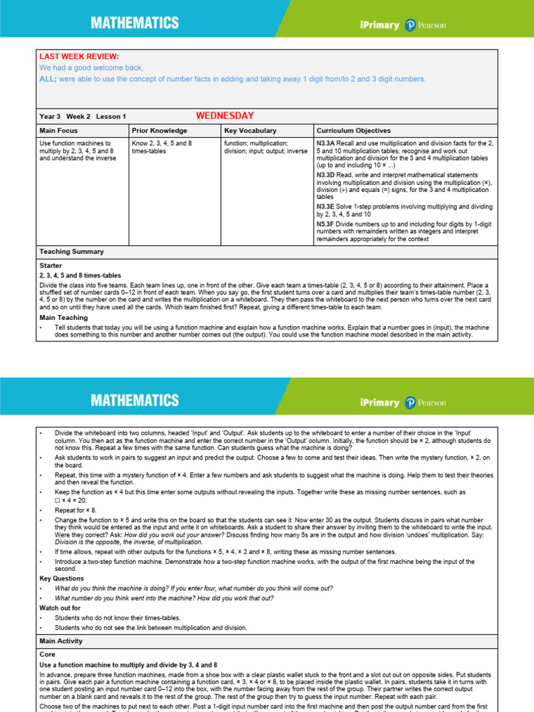 Year 3 Term 3 Week 2 Numeracy Plans - Sir Dennis | PDF