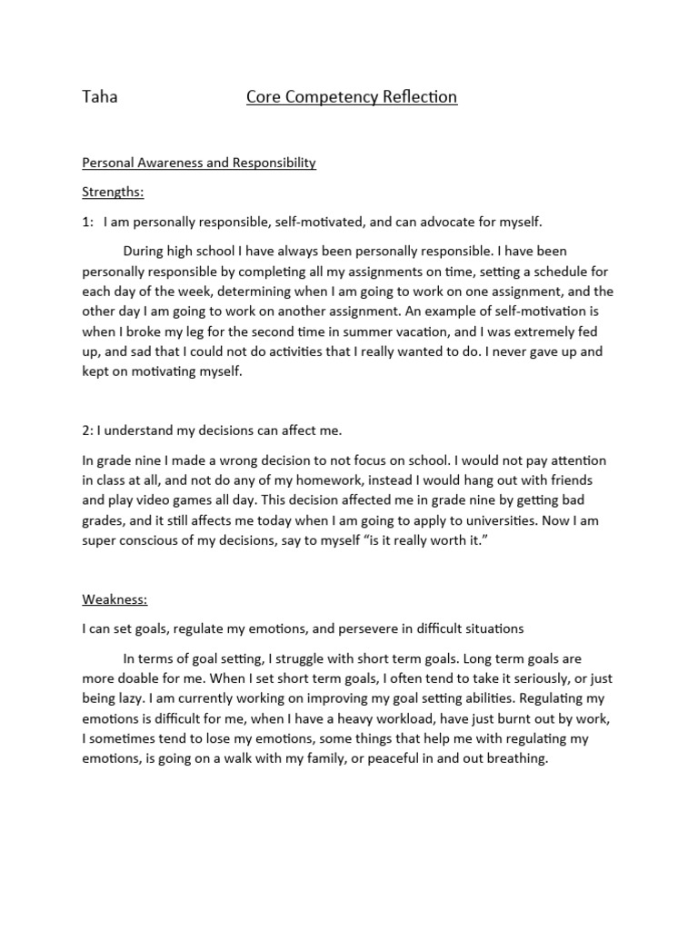 Core Competencies Reflection | PDF