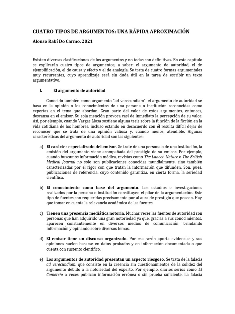 Cuatro Tipos de Argumentos Explicados | PDF | Analogía | Argumento