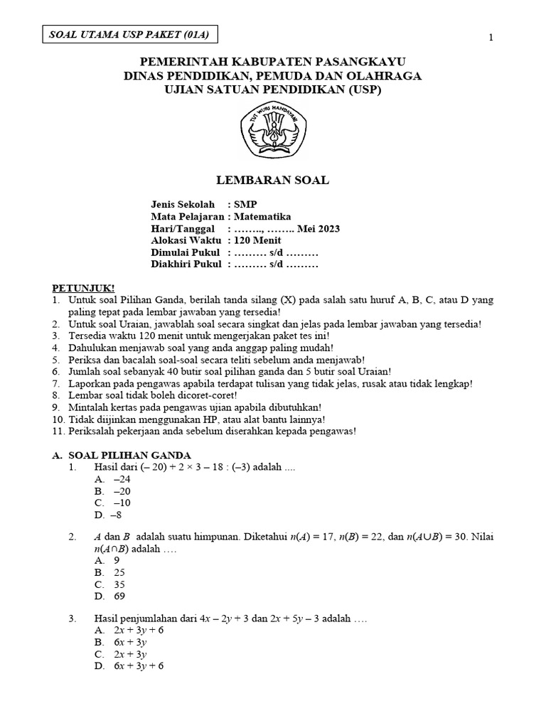 Soal Utama Usp - Matematika | PDF