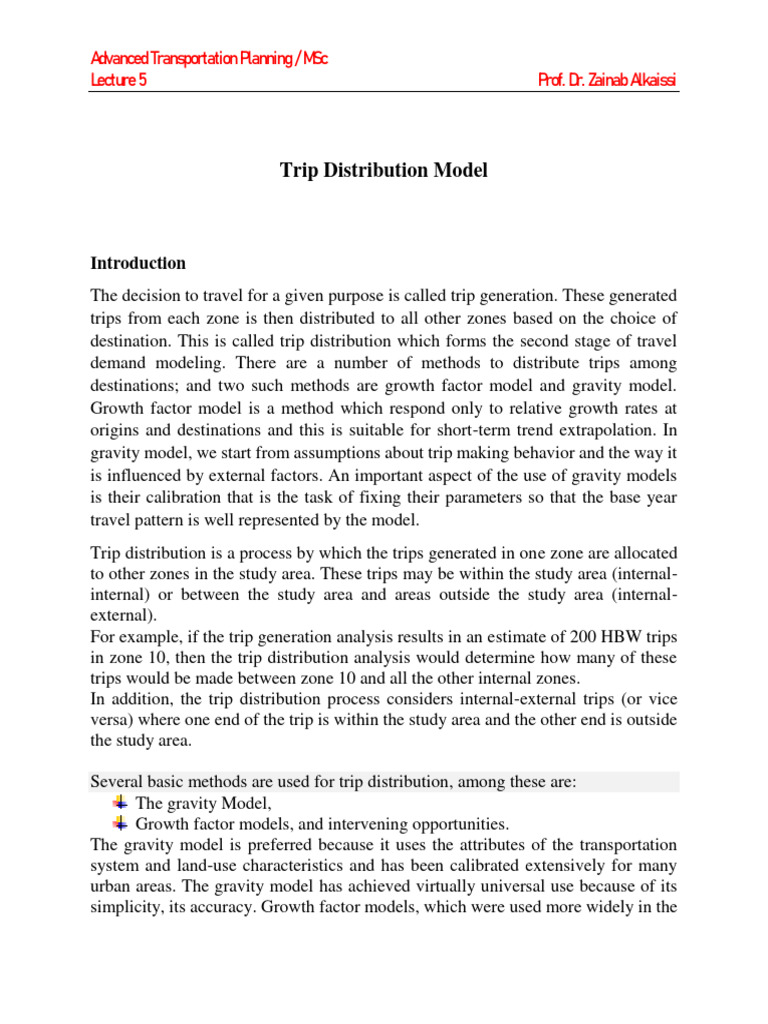 Trip Distribution Model | PDF | Teaching Methods & Materials | Science ...