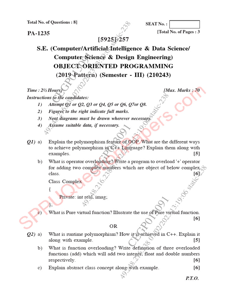 Be Computer Engineering Semester 3 2022 November Object Oriented Programming Oop Pattern 2019