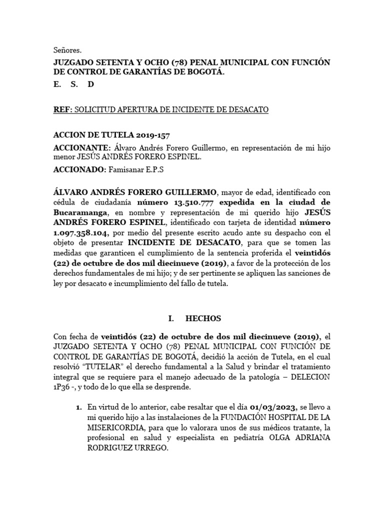 Incidente de Andres Forero | PDF