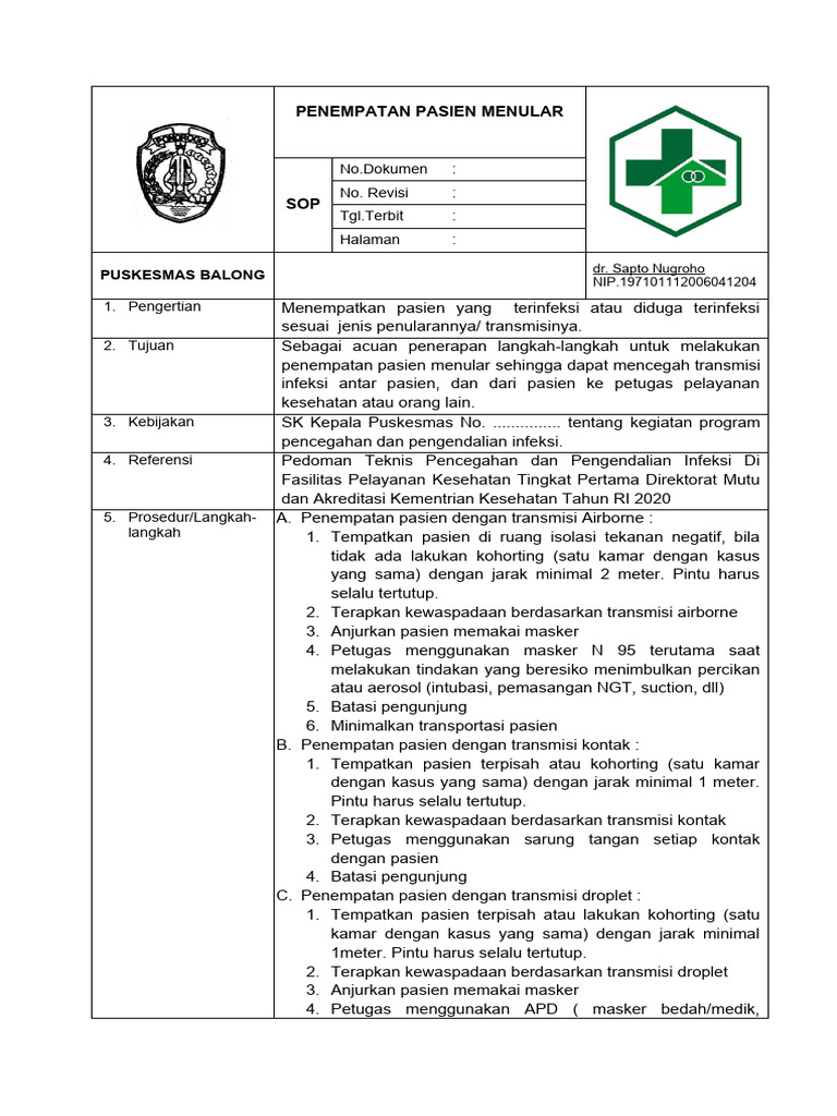 SOP Penempatan Pasien Menular | PDF