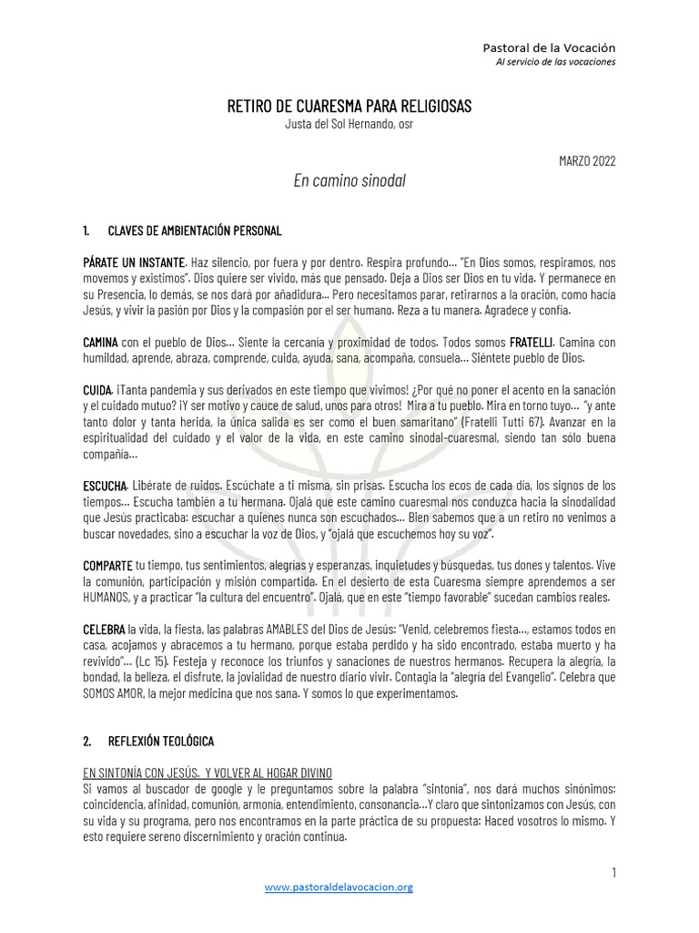 Retiro de Cuaresma para Religiosas 2022 | PDF | Amor | Jesús