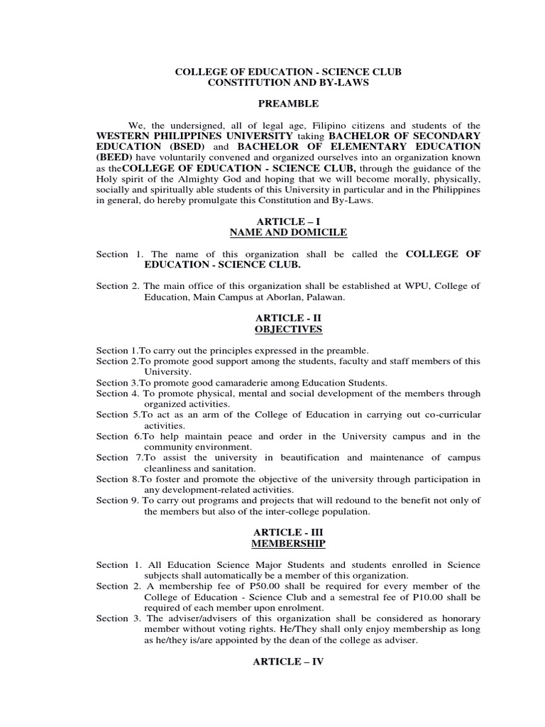 Science Club by Laws | PDF | Ratification | Justice