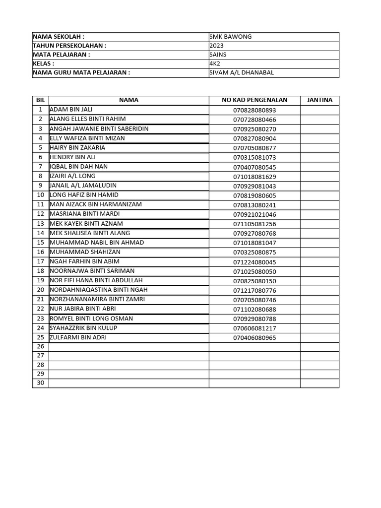 Rekod Pembelajaran Sains Kelas 4K2 | PDF