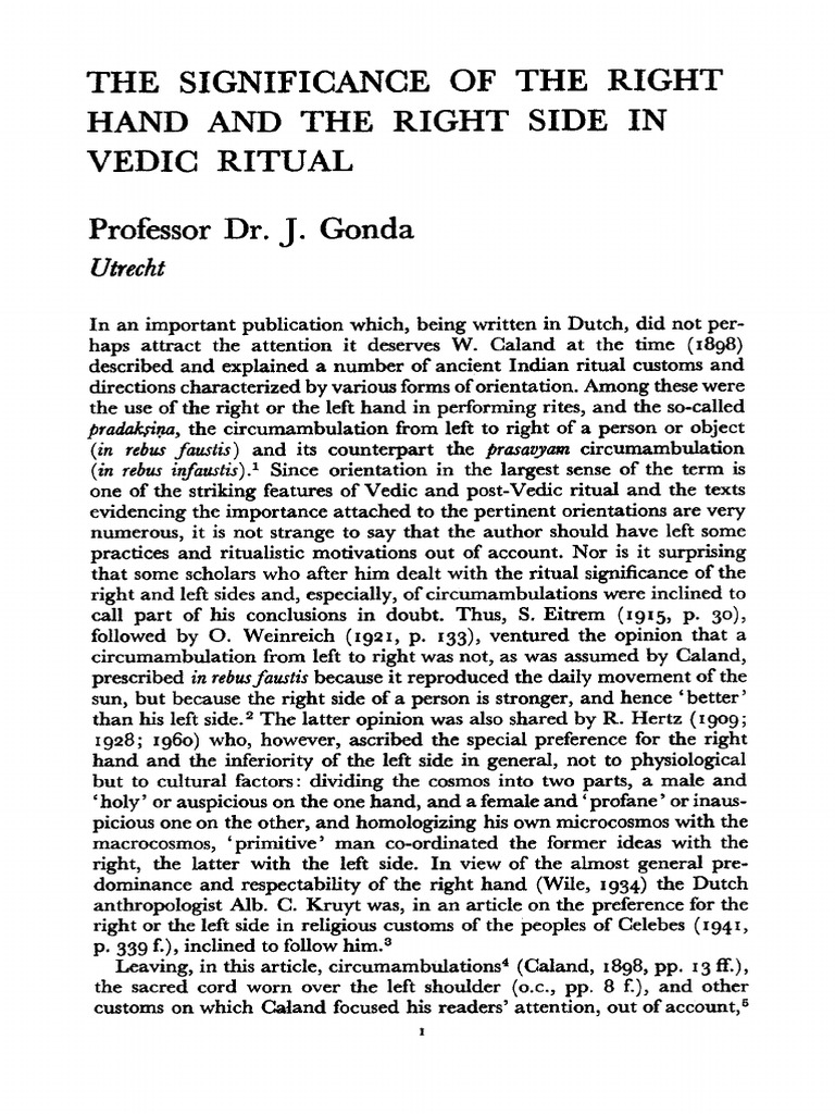 Gonda 72 Significancerighthand | PDF | Vedas | Rituals