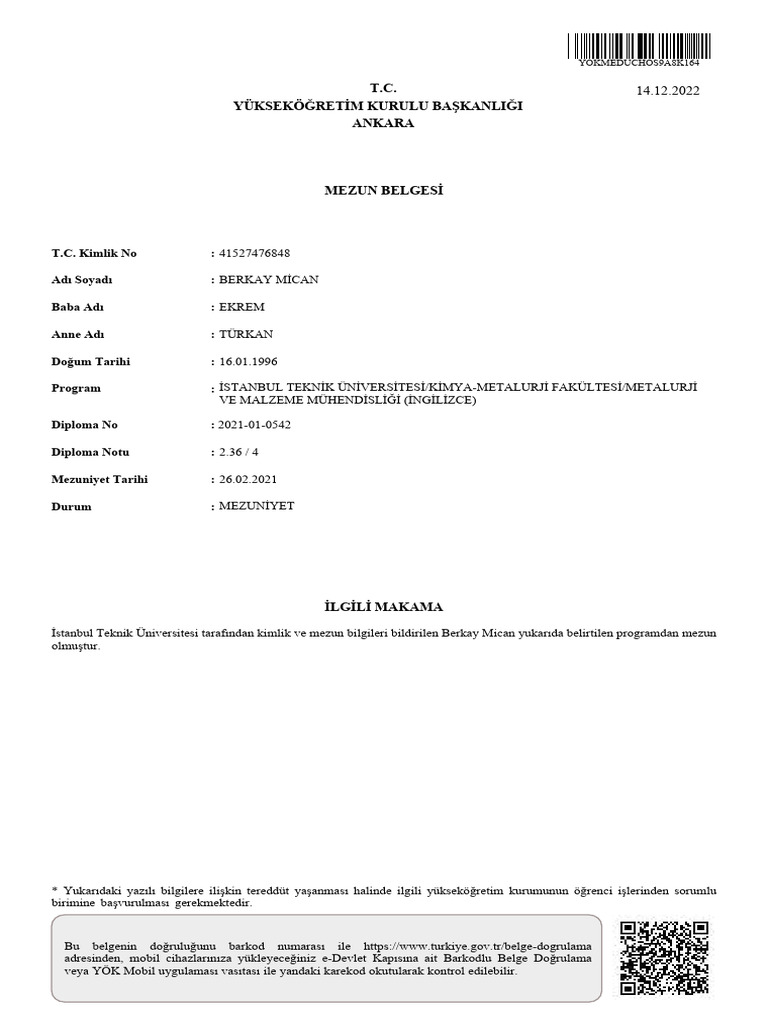 Berkay Mican - Mezun | PDF