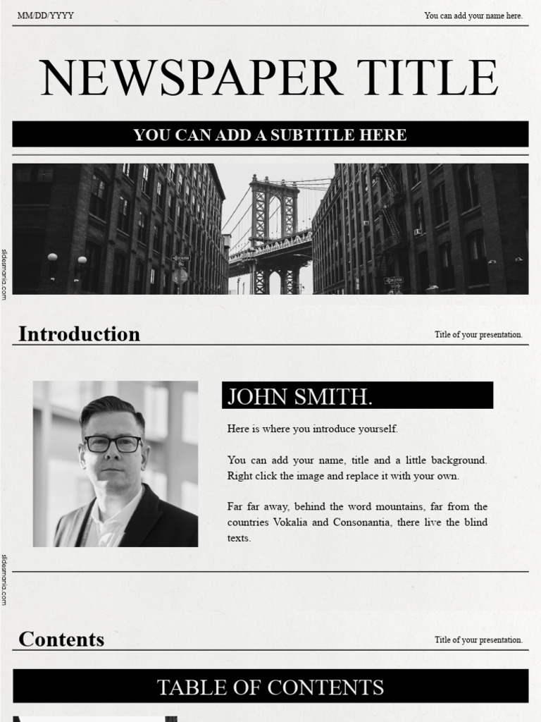 Newspaper Style Presentation Template SlidesMania | PDF