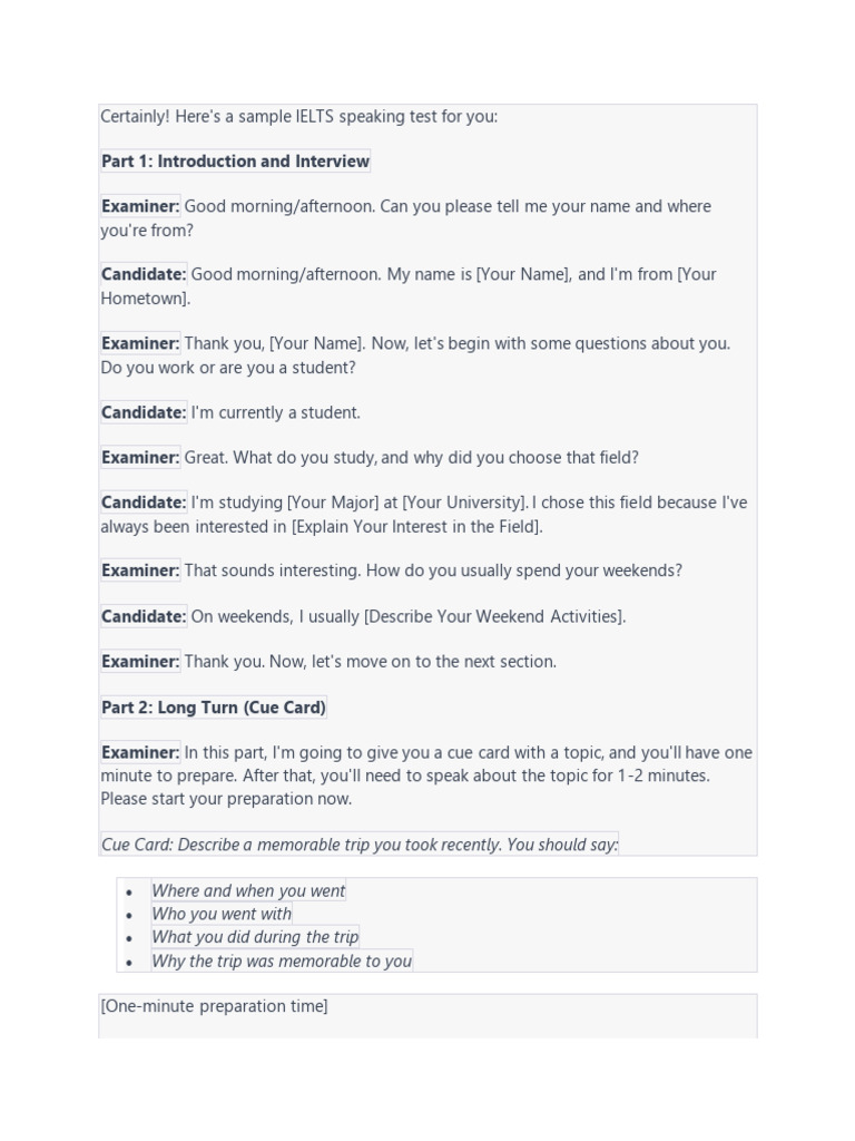 Speaking Draft | PDF | International English Language Testing System ...