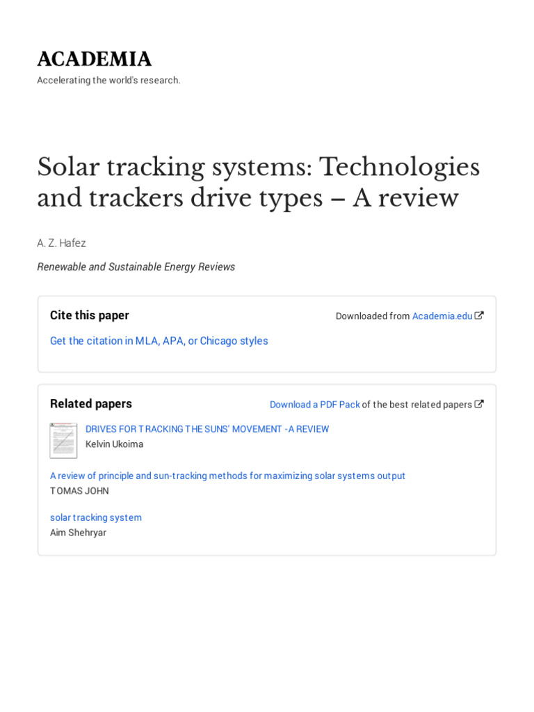 Solar Tracking Systems Technologies and Trackers Drive Types - A Review-with-cover-page-V2 | PDF ...