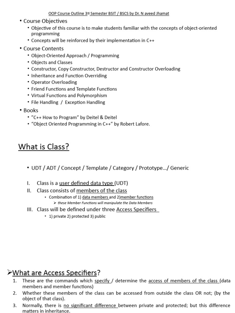 Oop Lecture Introduction 1 Pdf Class Computer Programming C