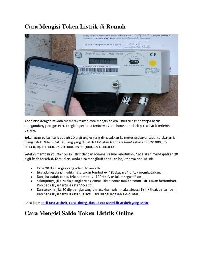 Cara Isi Ulang Token Listrik Prabayar | PDF