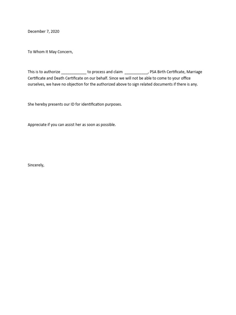 Authorization Letter PSA | PDF