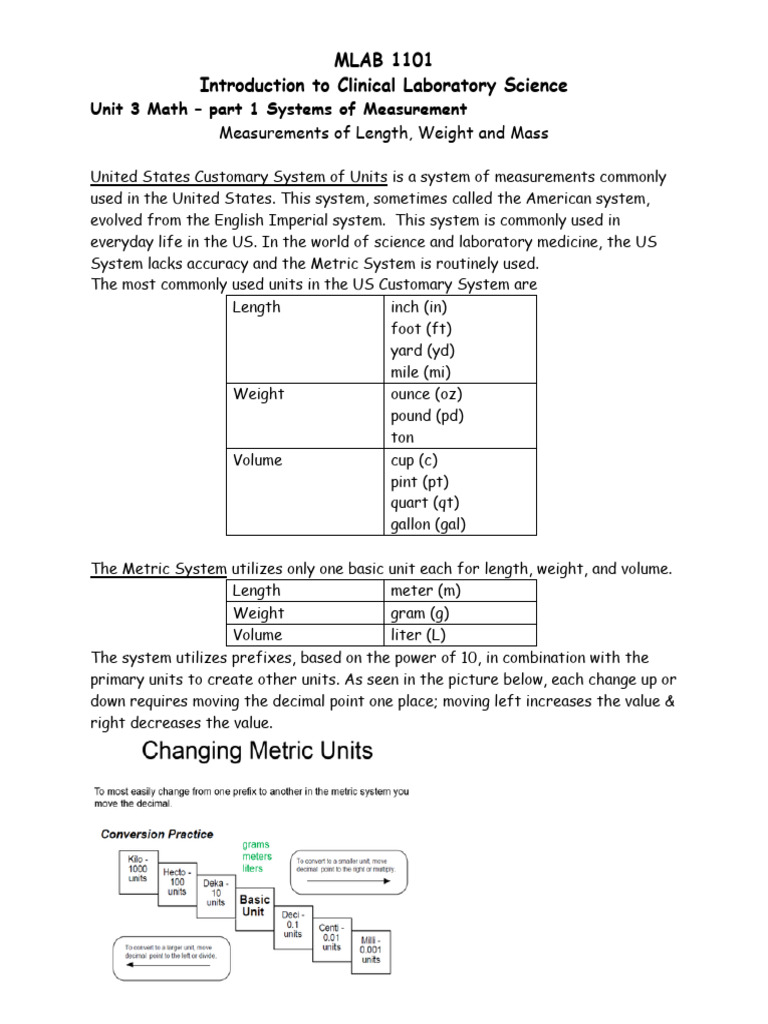 Unit 3 Laboratory Math Part 1 - Systems of Measurement | PDF