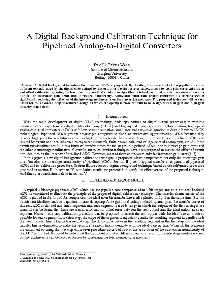 A Digital Background Technique For Pipelined Analog-to-Digital ... A Digital Background Technique For Pipelined Analog-to-Digital ...