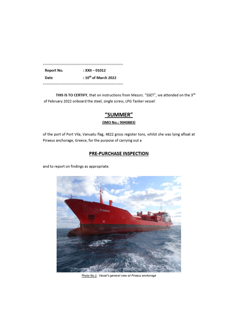 LPG C Summer Main Engine Repair Report Sset | PDF | Pump | Anchor