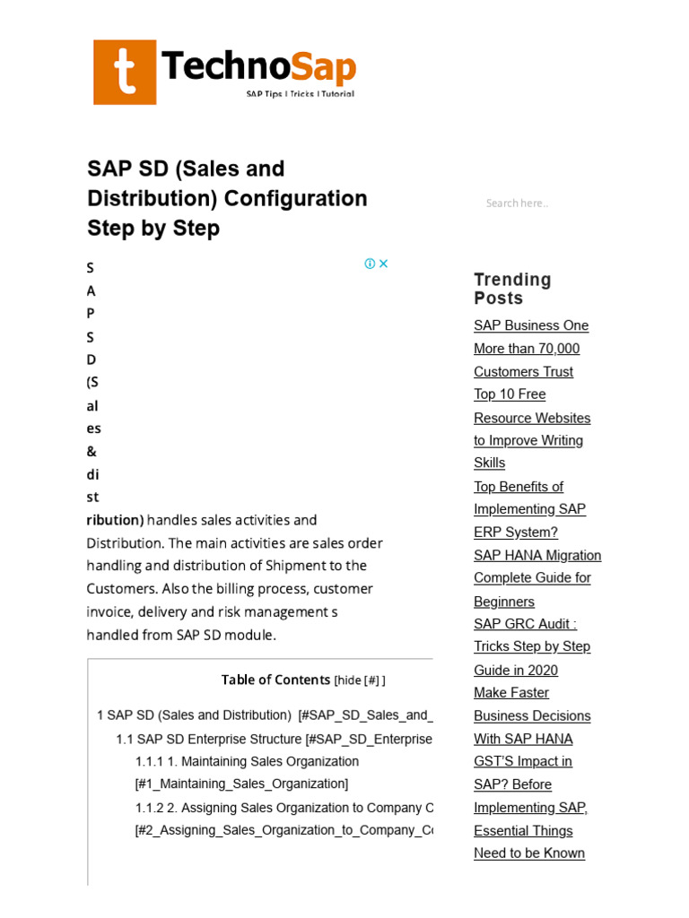 SAP SD Configuration Step by Step Tutorials - Technosap | PDF | Sales ...