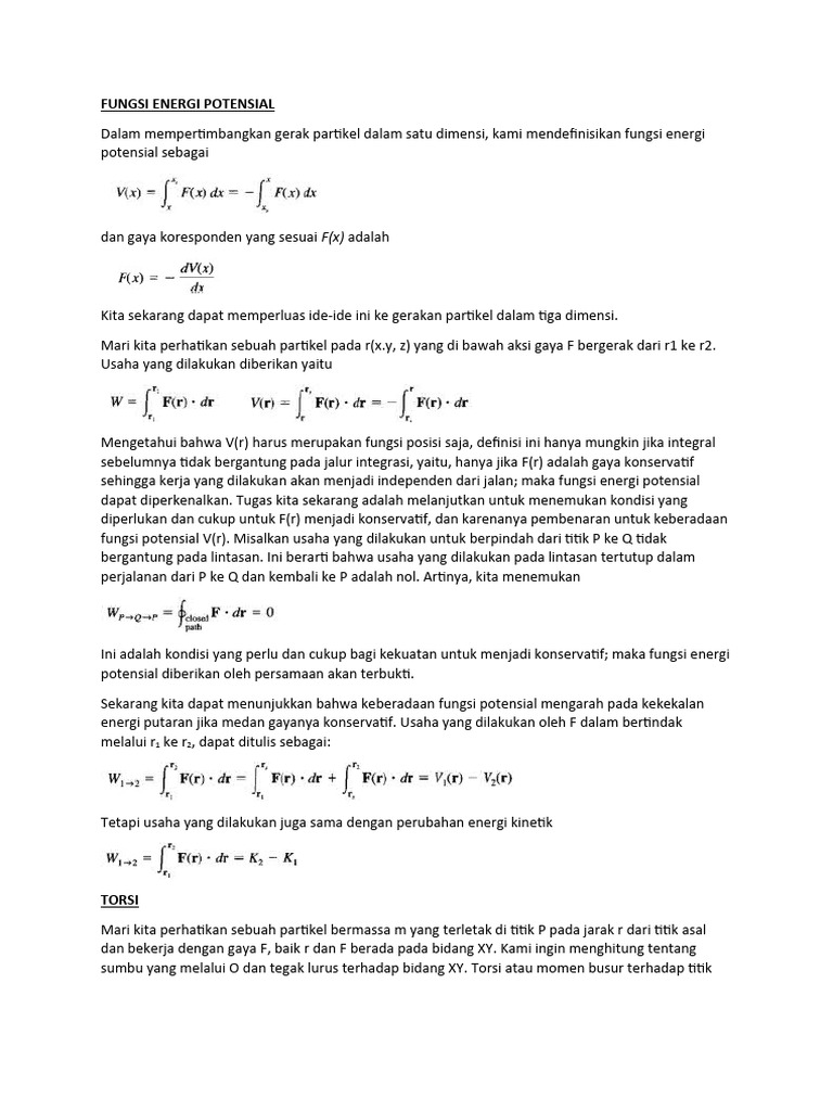 Fungsi Energi Potensial Dan Torsi | PDF