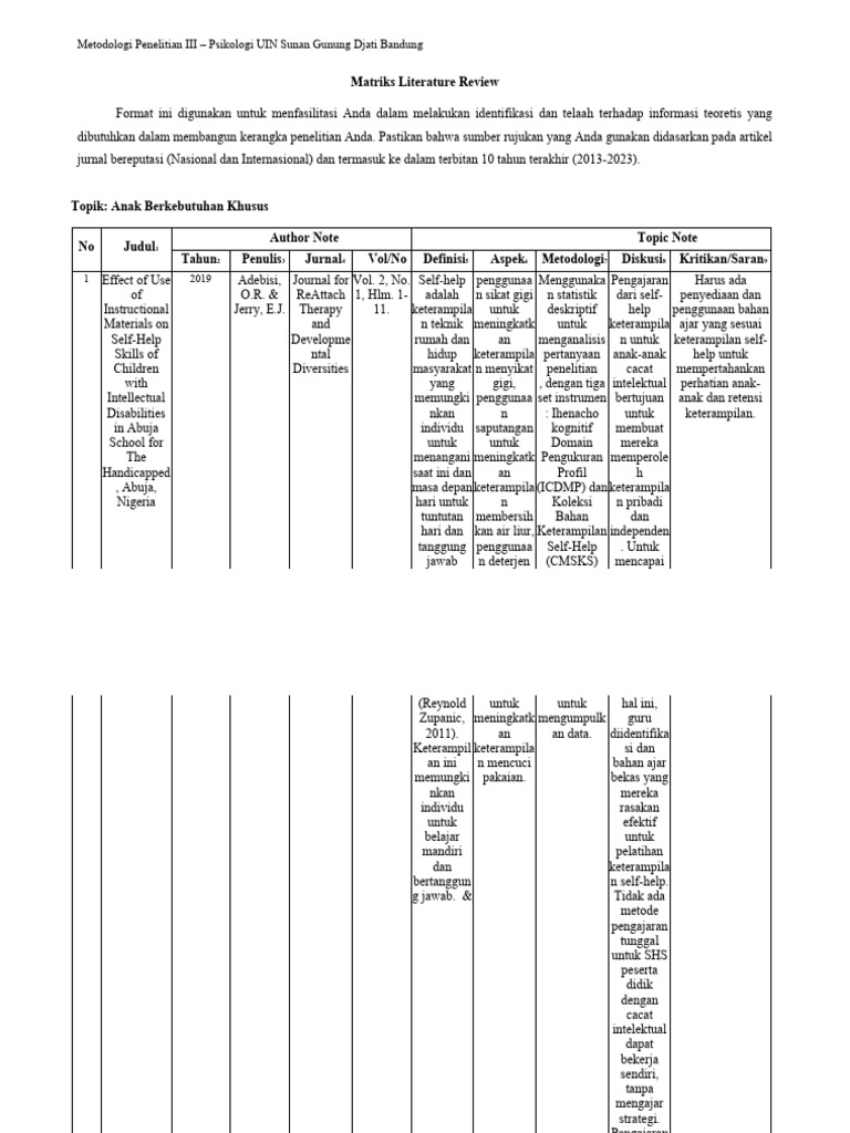 Contoh Matriks Studi Literatur | PDF