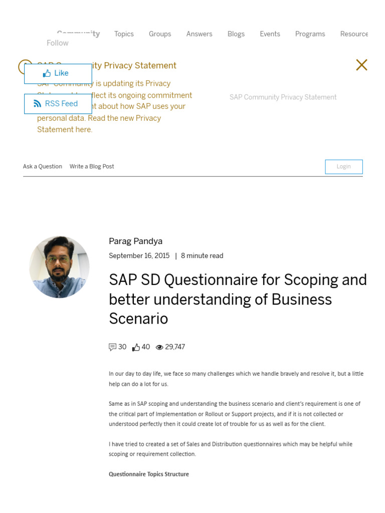 SAP SD Questionnaire For Scoping and Better Understanding of Business ...