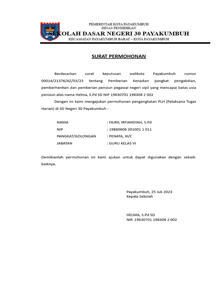 Permohonan Penunjukan PLH 2023 | PDF