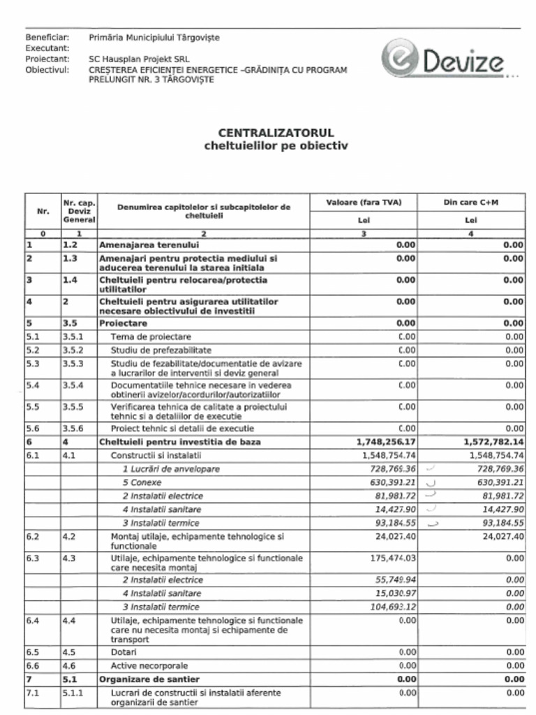 Devize Gradinita 3 Cu Observatii | PDF