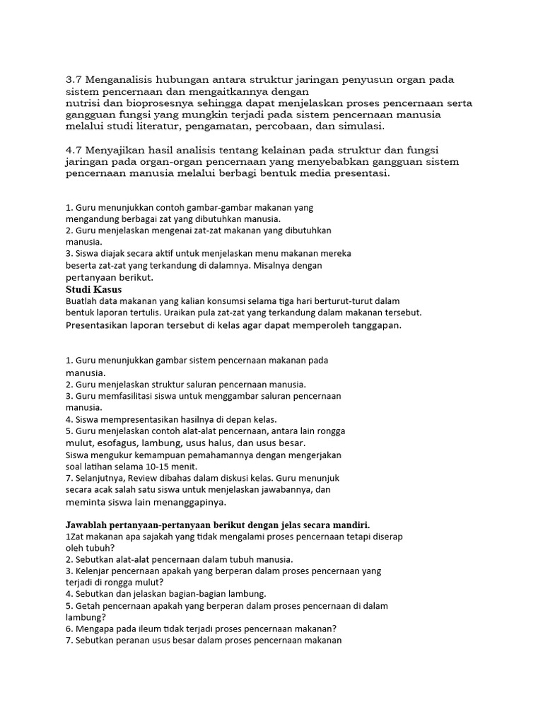 KD Sistsem Pencernaan Kelas Xi Ipa | PDF