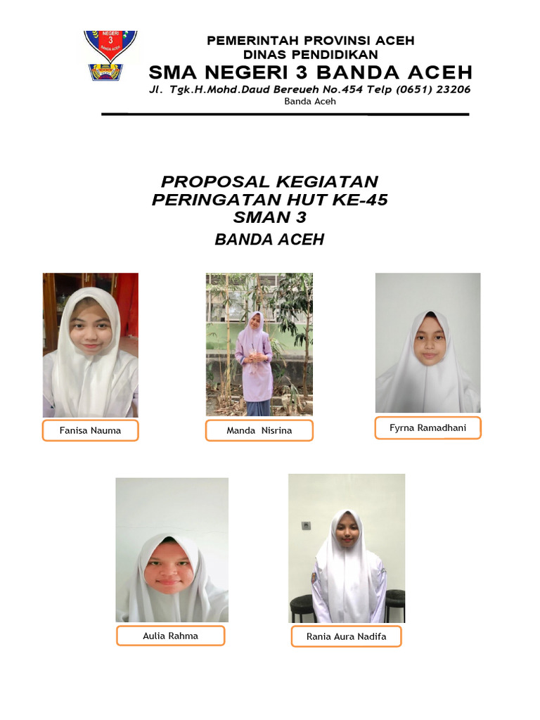 Proposal HUT Ke-45 SMAN 3 Banda Aceh | PDF