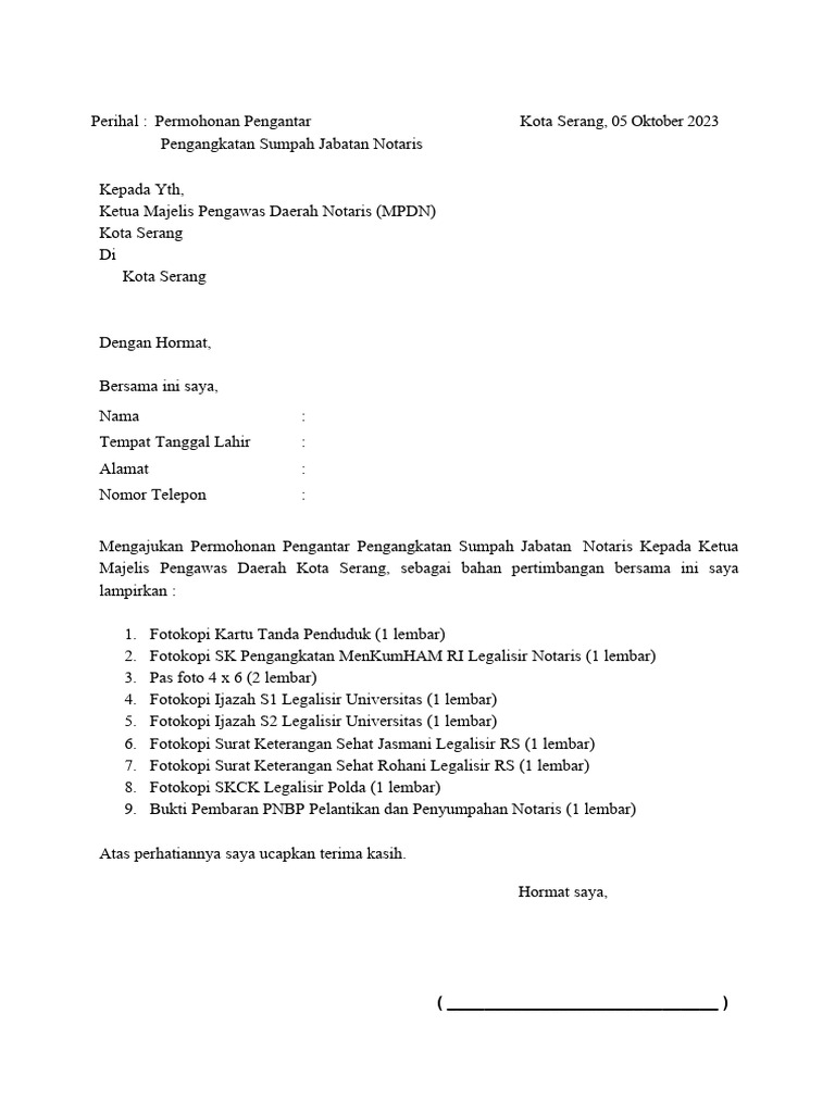 Contoh Permohonan Keterangan MPD Notaris | PDF