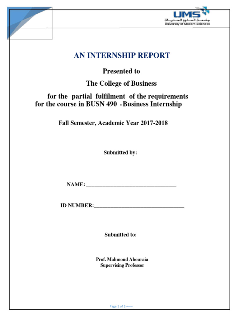 Internship Report Table of Contents | PDF