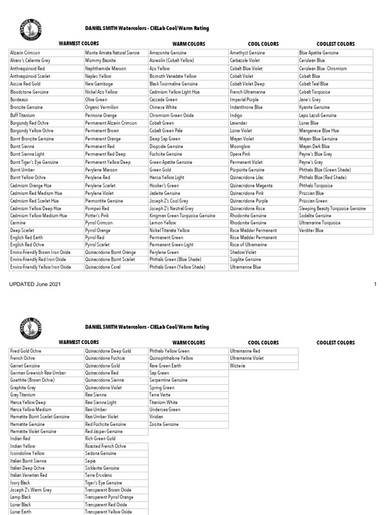 DANIEL SMITH Warm and Cool Watercolors | Download Free PDF | Blue | Green