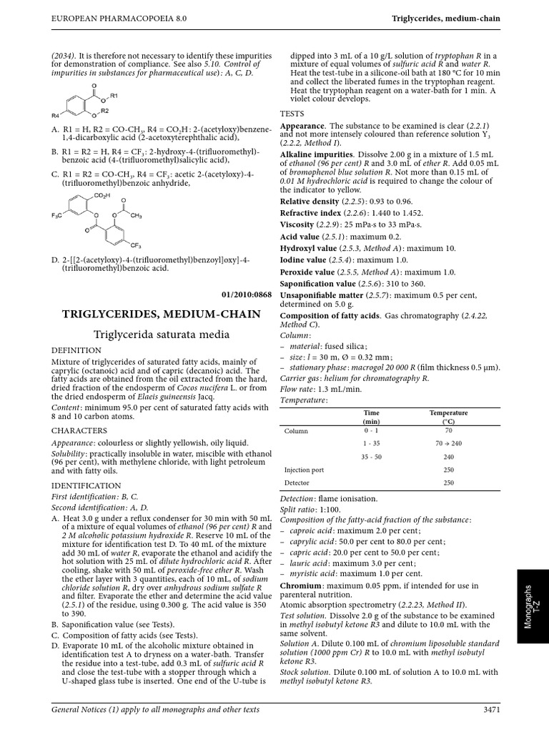 EP 8.0 - Medium Chain Triglyceride | PDF | Acid | Solubility